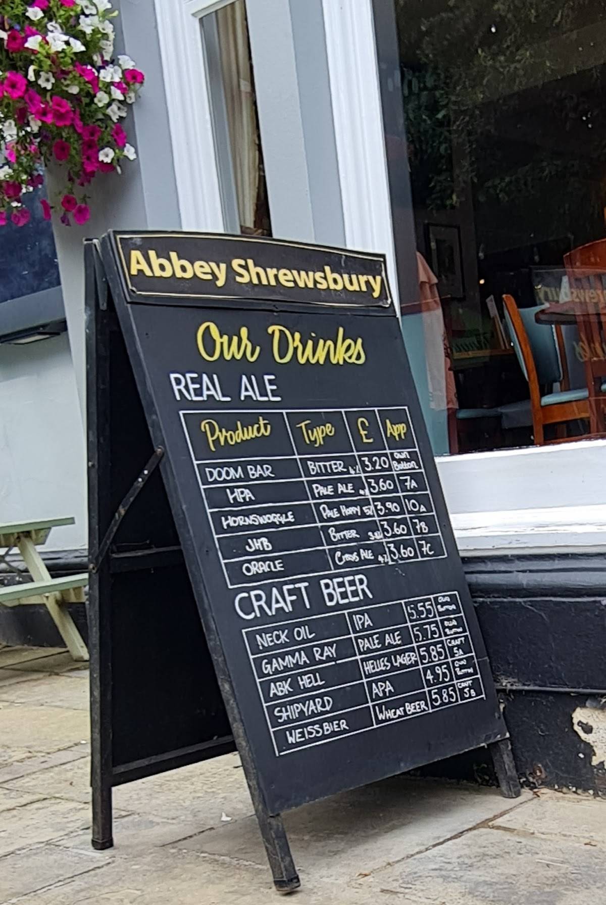 Menu at Abbey Shrewsbury pub & bar, Shrewsbury, 83 Monkmoor Rd