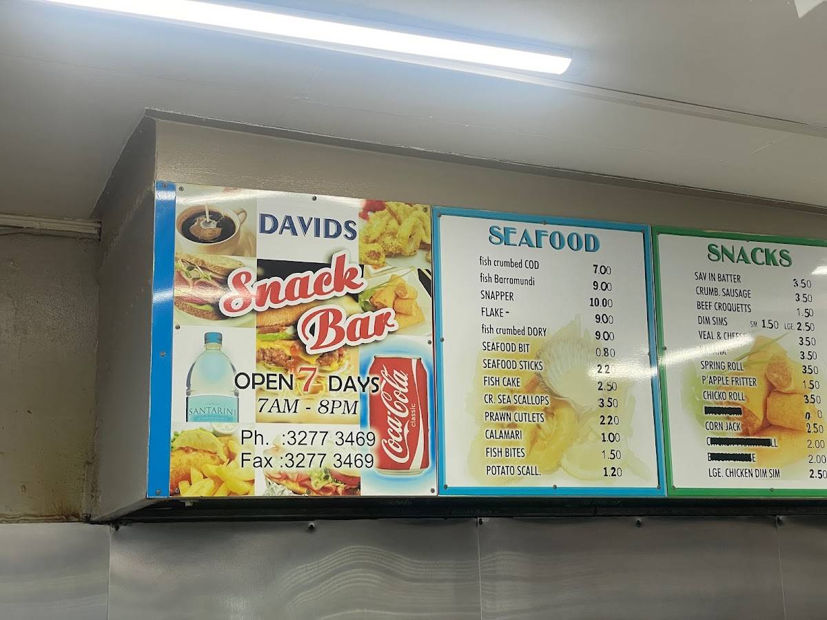 Menu at David's Snack Bar, Acacia Ridge