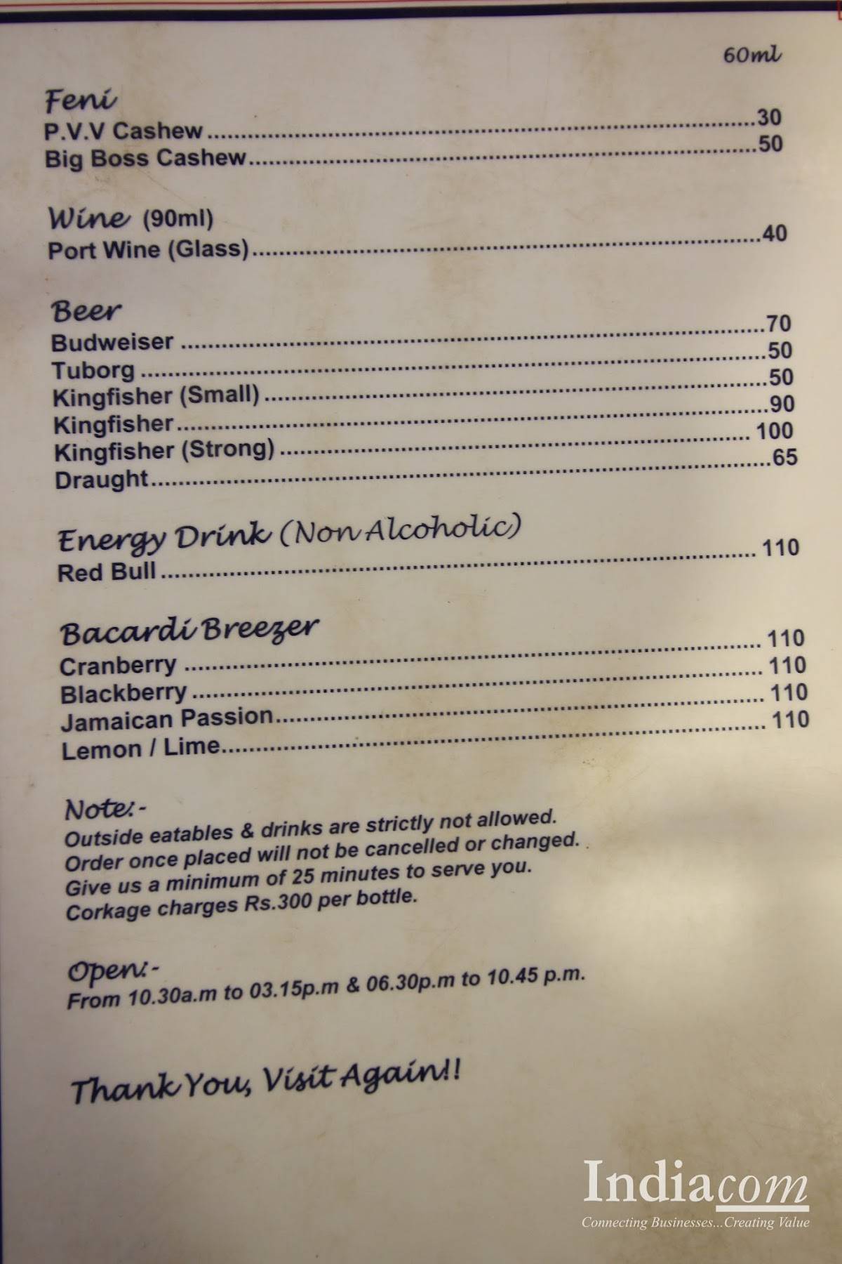 Menu at Reis Corner Mapusa, Mapusa, HRP7+X58