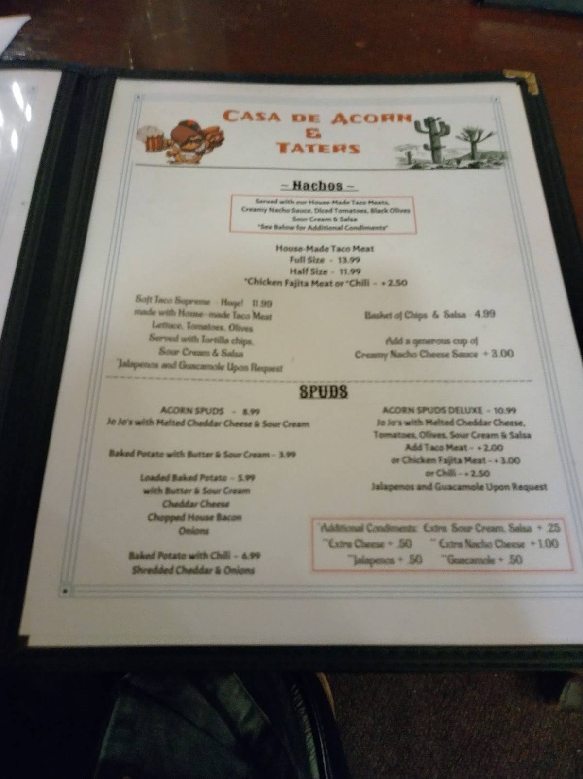 Menu at Acorn Saloon & Feeding Station pub & bar, Colville
