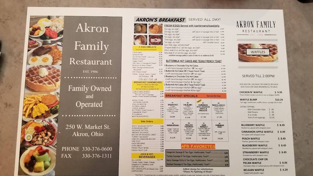Menu at Akron Family Restaurant, Akron, 254 W Market St
