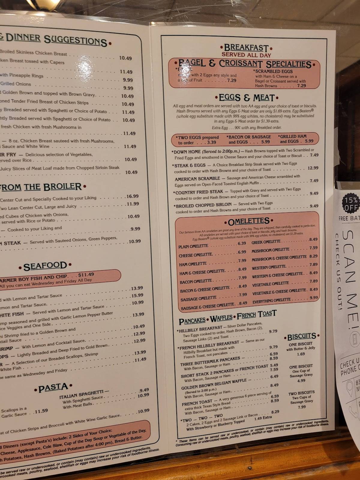 Menu at Farmer Boy Restaurant, Akron, Canton Rd