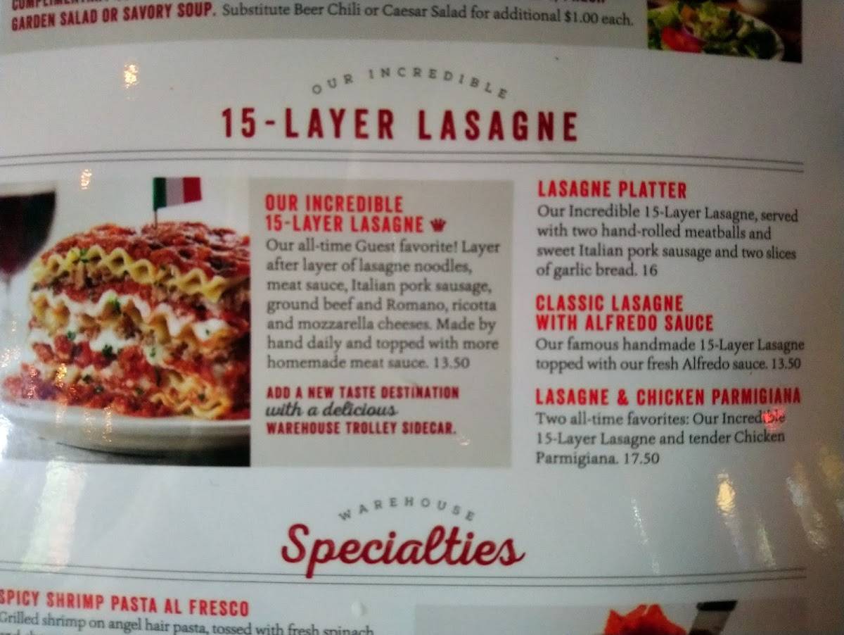 Menu at Spaghetti Warehouse restaurant, Akron