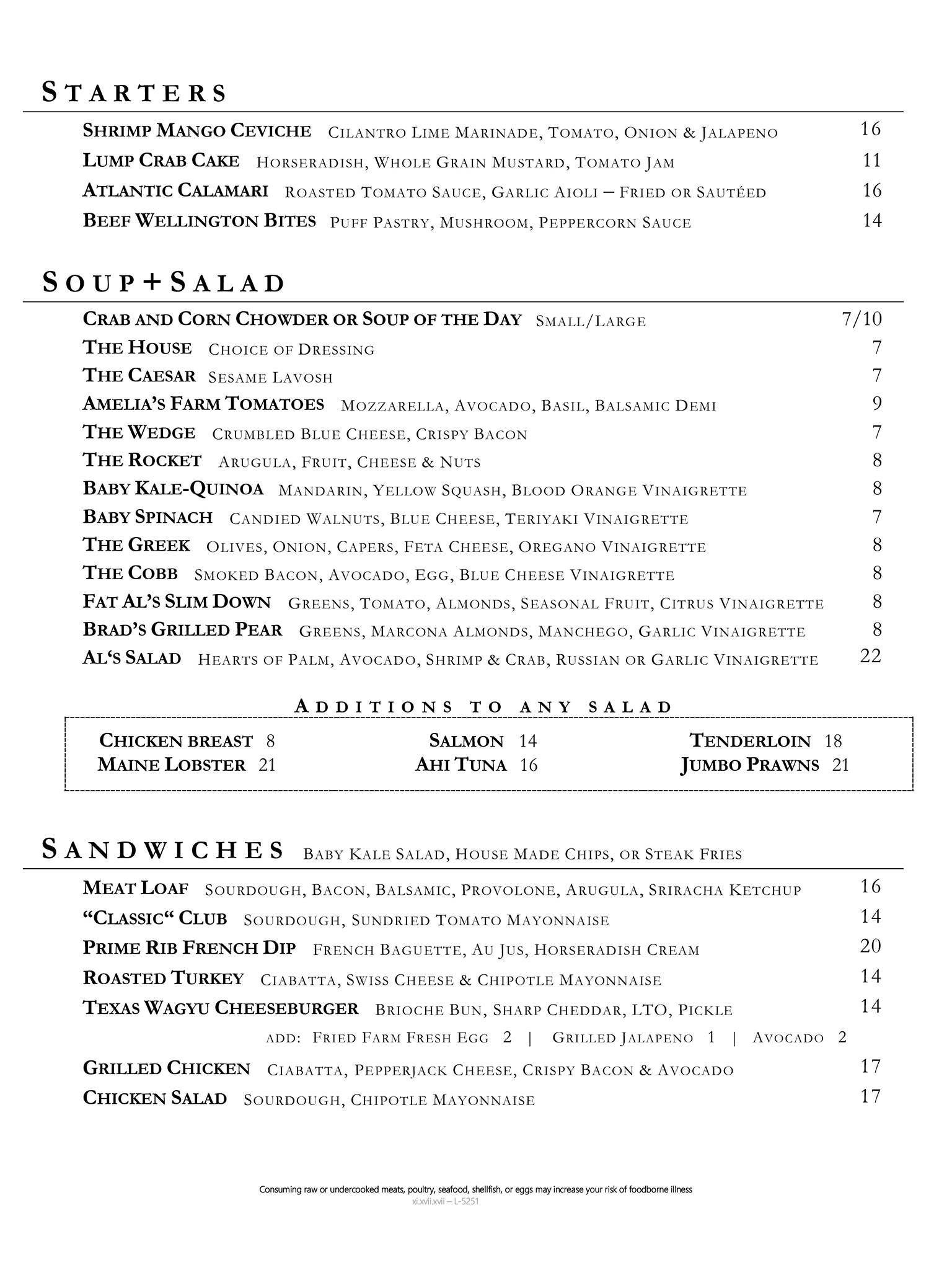 Menu at Al Biernat's North pub & bar, Dallas