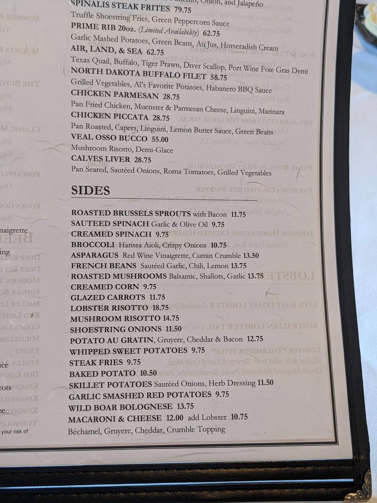 Menu at Al Biernat's North pub & bar, Dallas
