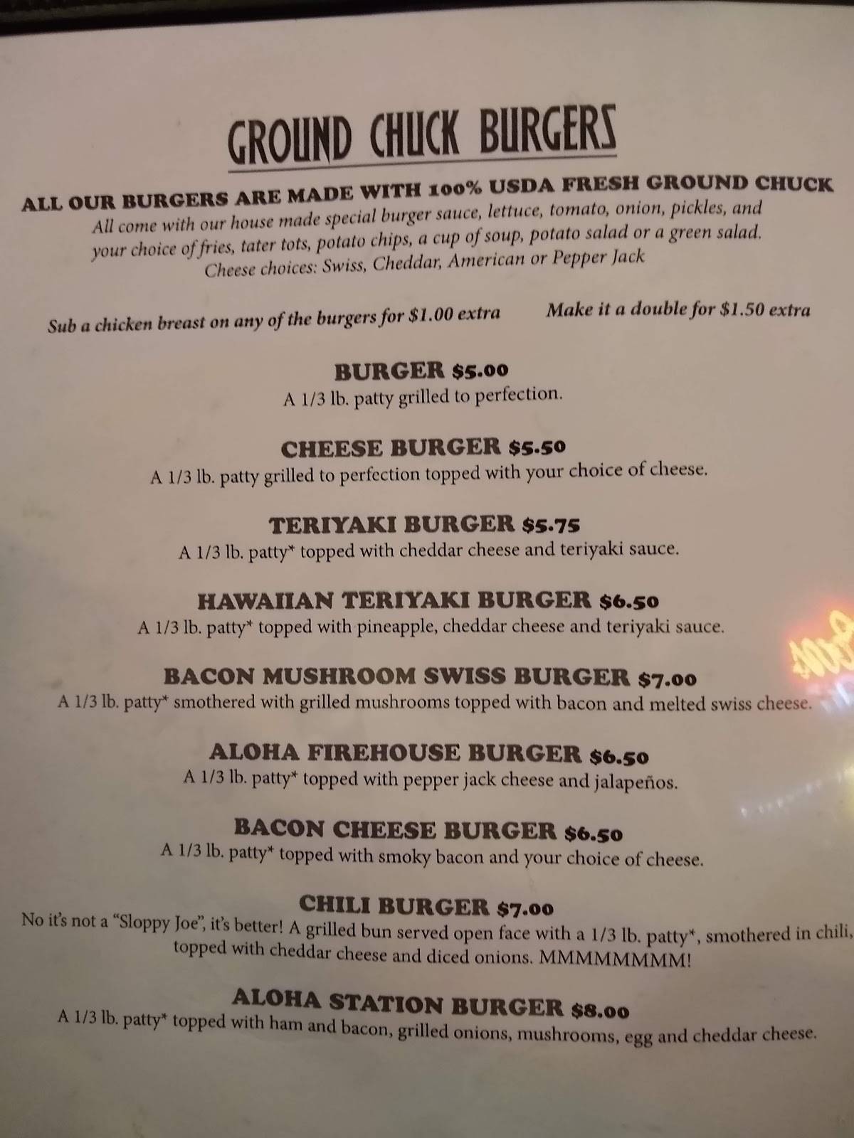 Menu at Aloha Station pub & bar, Aloha