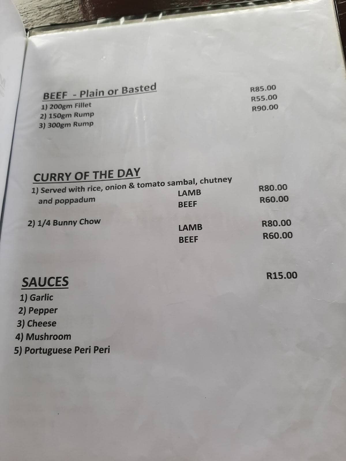 Menu at Amble Inn Albert Falls restaurant, Albert Falls