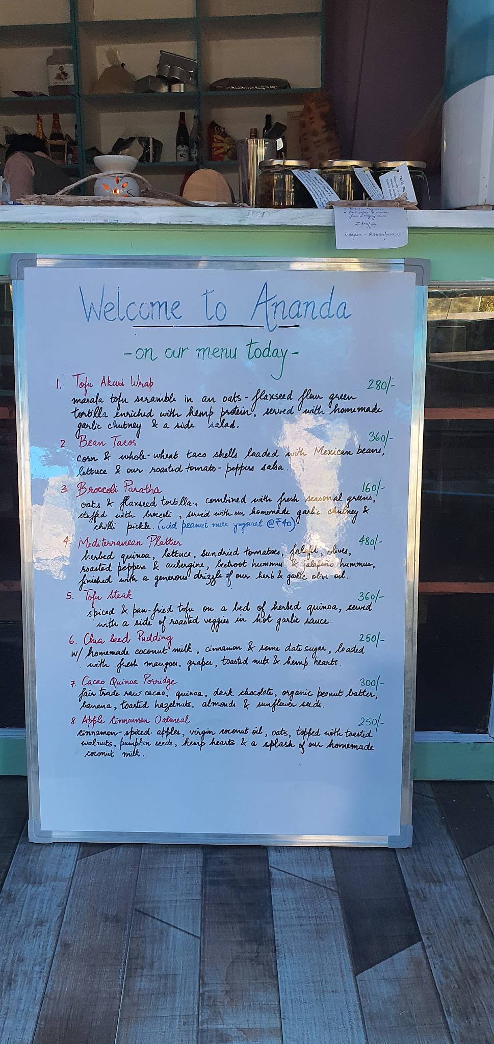 Menu at Ananda, Dharamshala