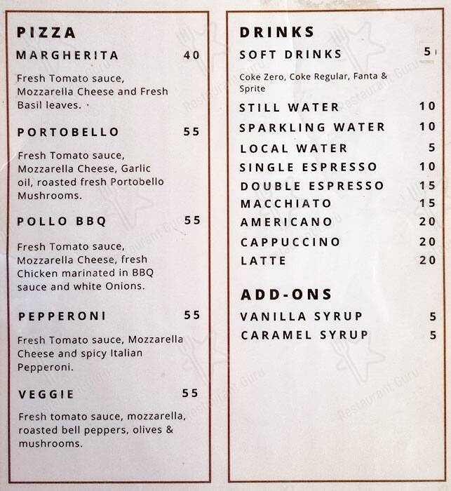Menu at Andiamo, Abu Dhabi, West Yas Plaza