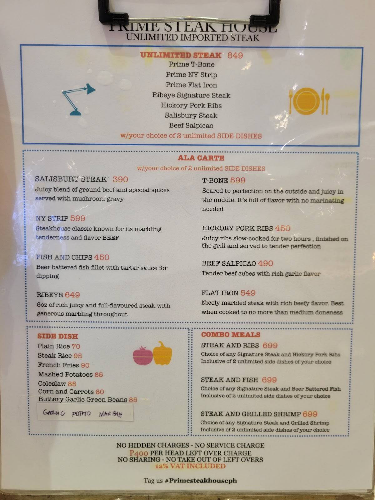 Menu at Prime Steak House - SM City Clark steakhouse, Angeles
