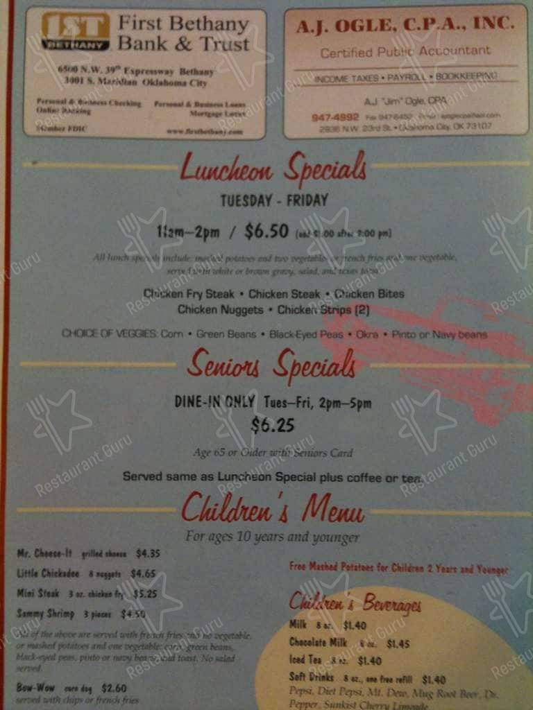 Menu at Ann's Chicken Fry House & Gift Shop restaurant, Oklahoma City