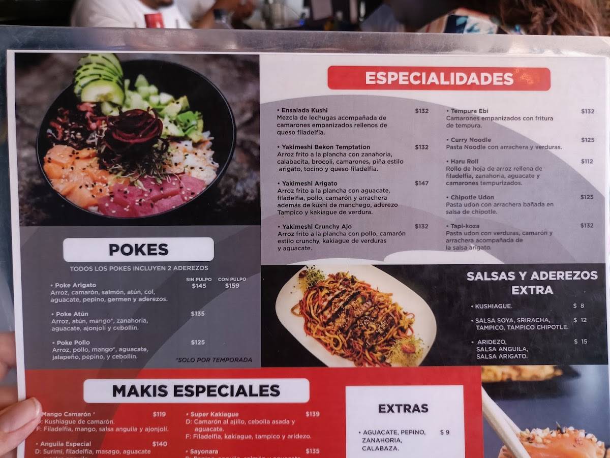 Carta del restaurante ARIGATO cocina japonesa, San Miguel del Allende