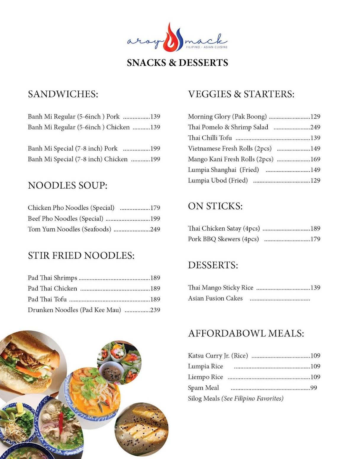Menu at Aroy Mack Asian Cafe + Resto, Legazpi City