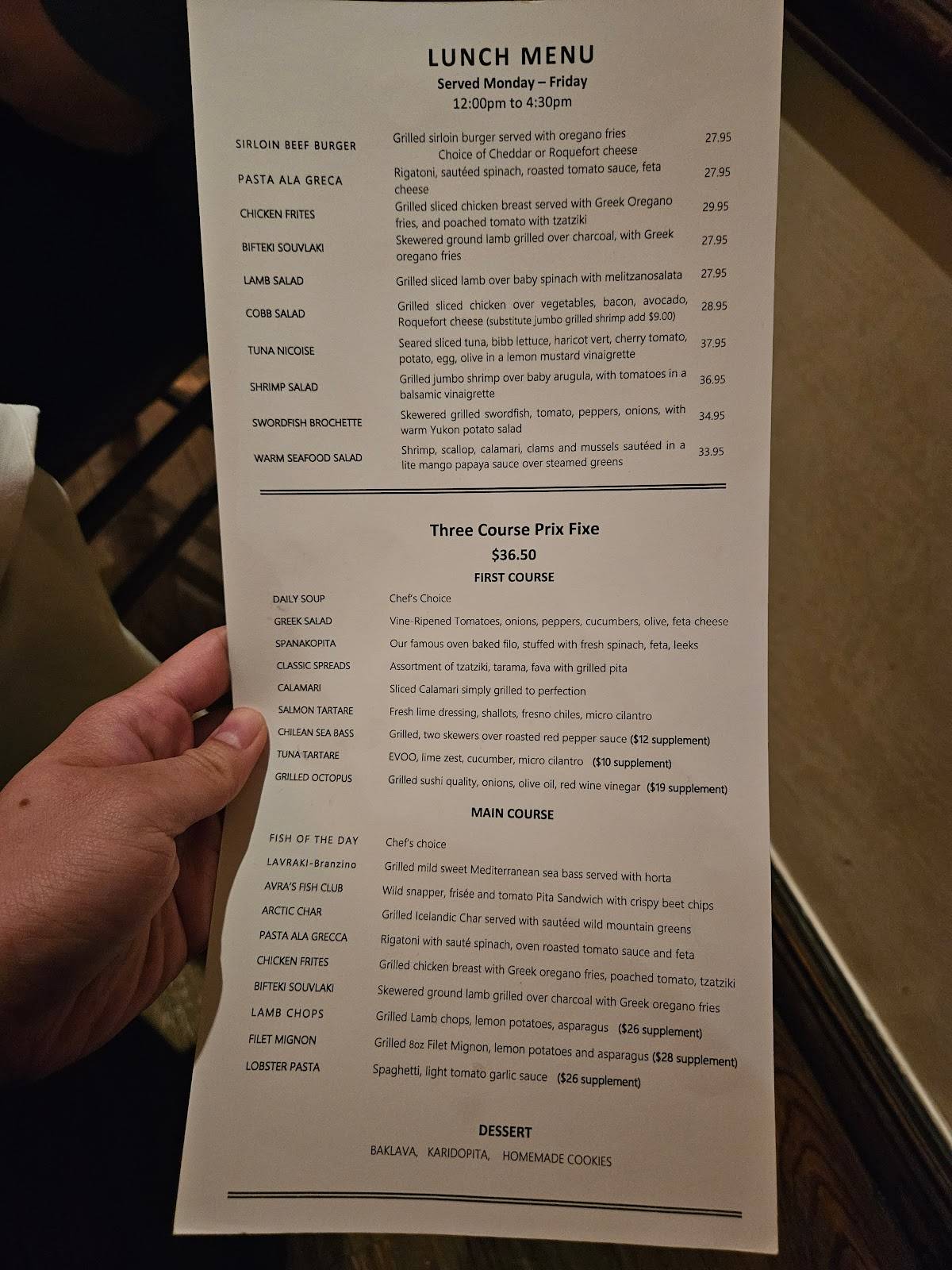 Menu at Avra 48th Street restaurant, West New York, 141 E 48th St