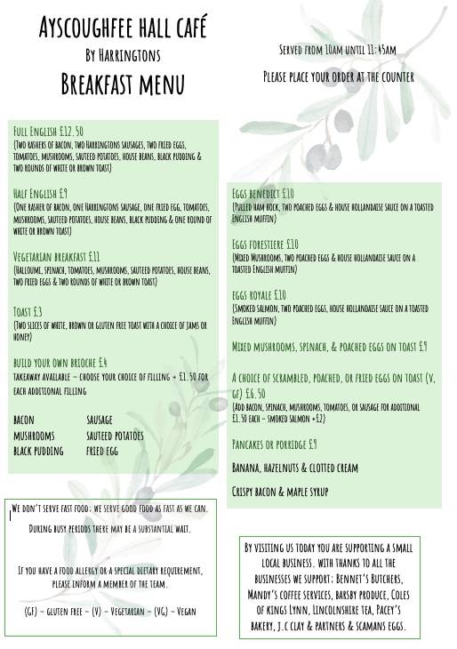 Menu at Ayscoughfee Hall Cafe by Harringtons, Spalding