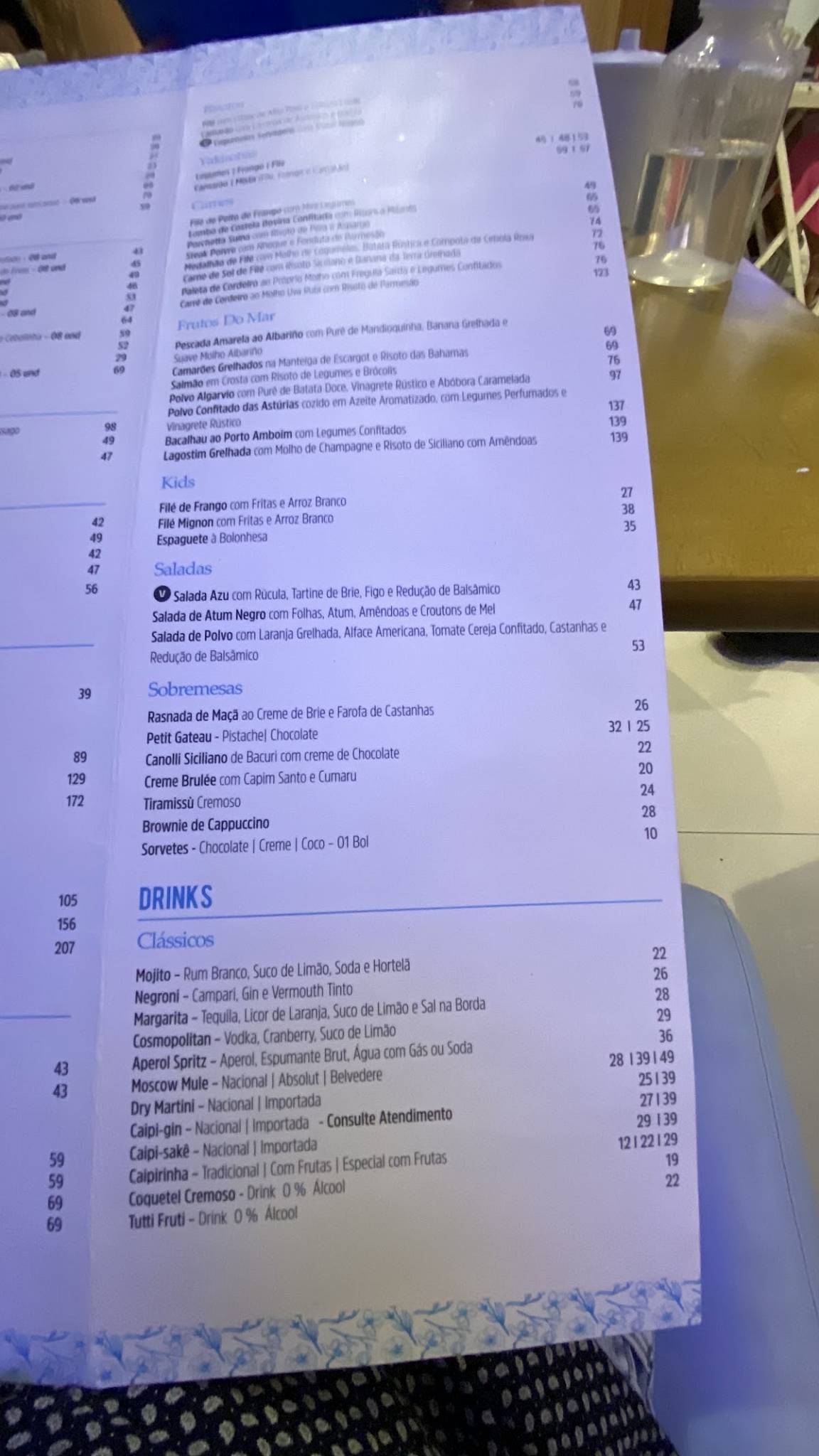 Menu em AZU. restaurante japonês e contemporâneo, São Luís