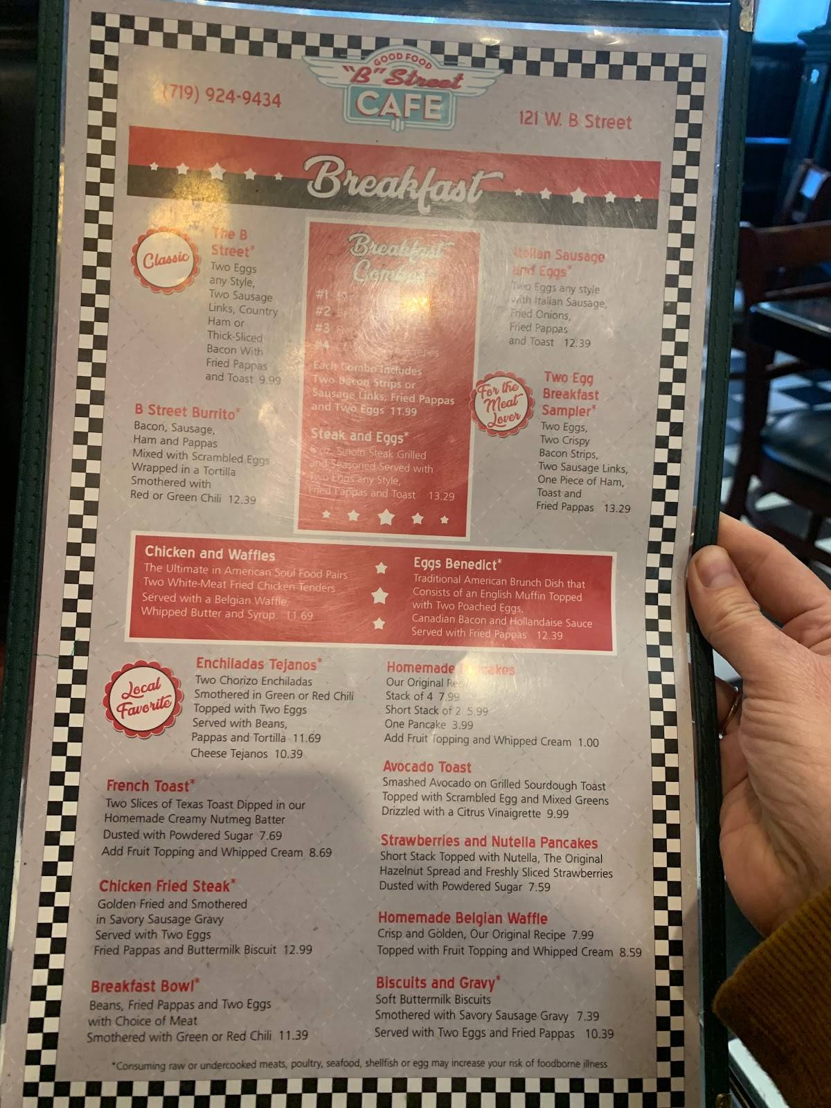 Menu at B Street Cafe, Pueblo