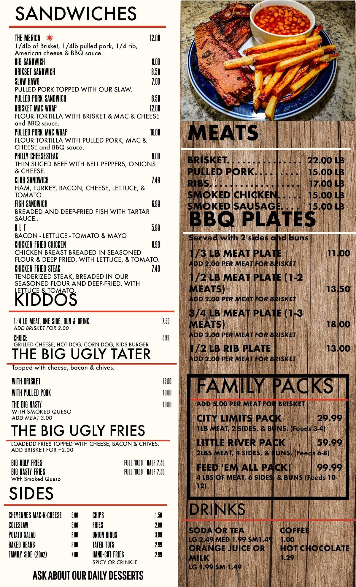 Menu at Big Gilley's Smokehouse and Diner BBQ, Ashdown