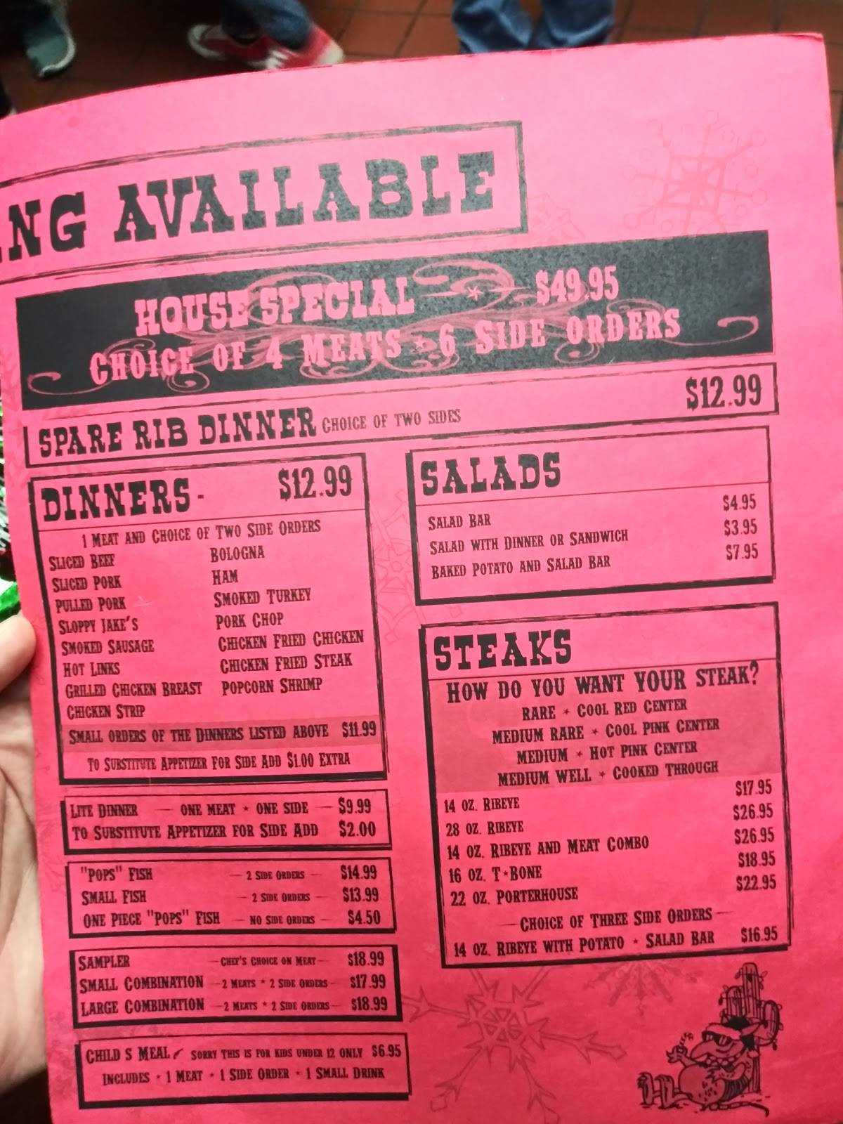 Menu at Jake's Rib BBQ, Chickasha