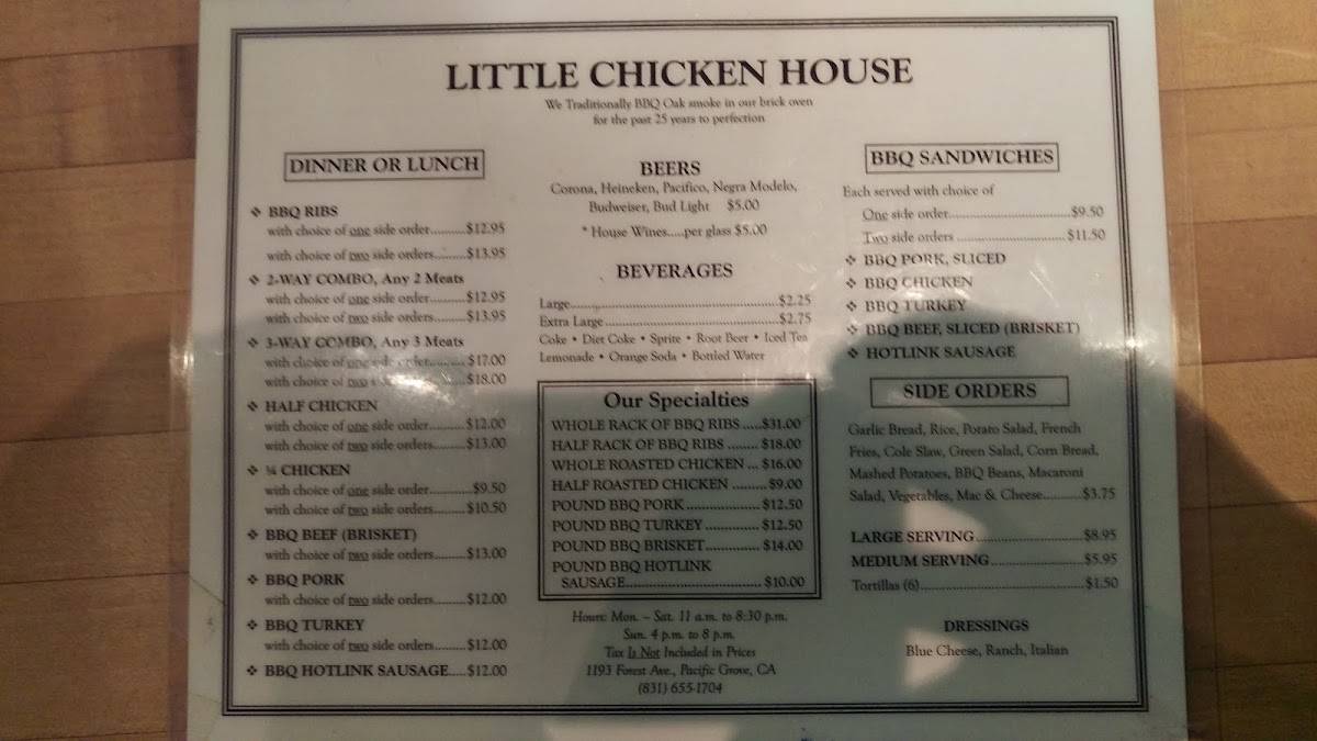 Menu at Little Chicken House BBQ, Pacific Grove