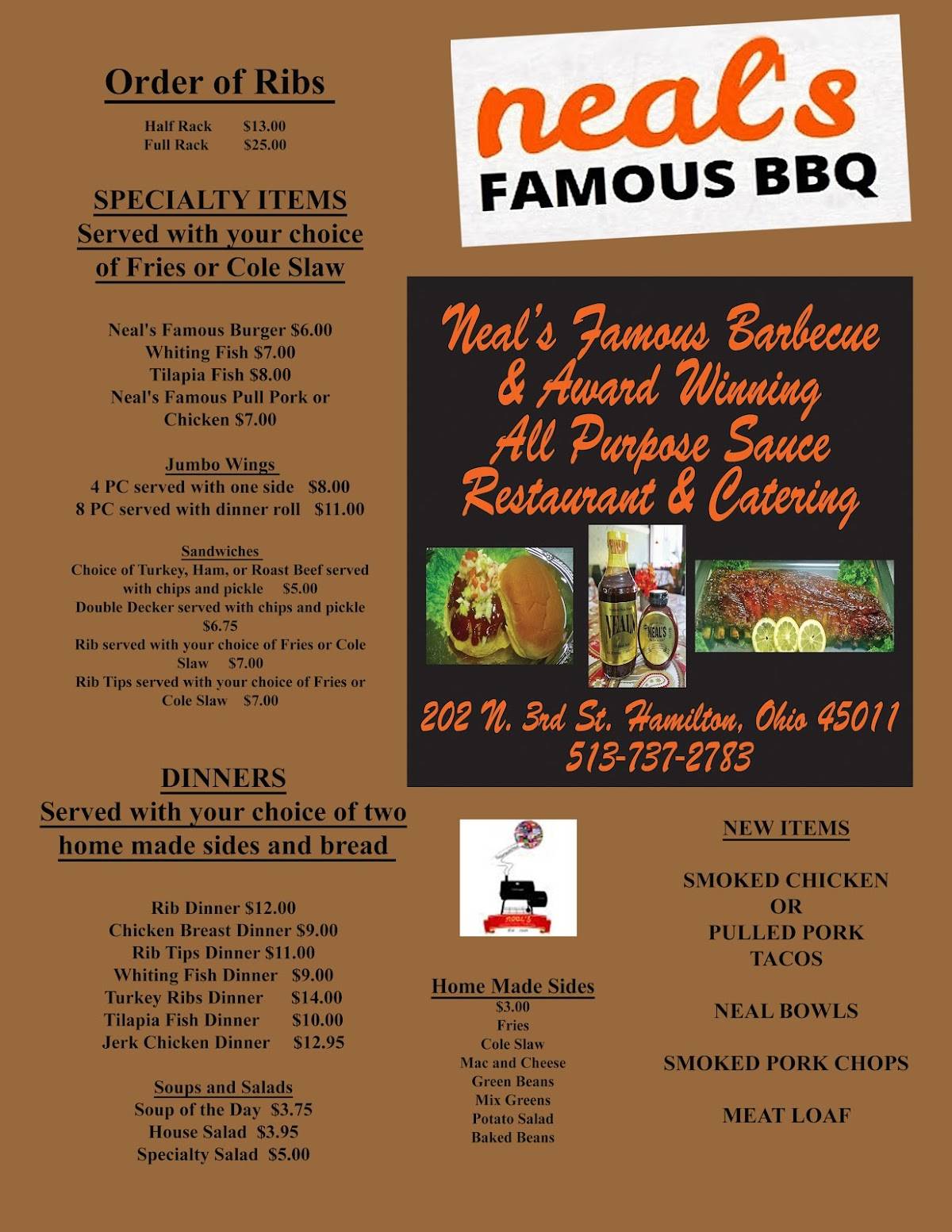 Menu at Neal's Famous BBQ, Hamilton
