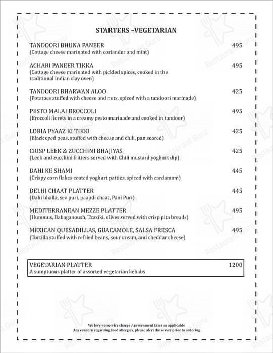 Menu at Under the jamun tree restaurant, Bhopal