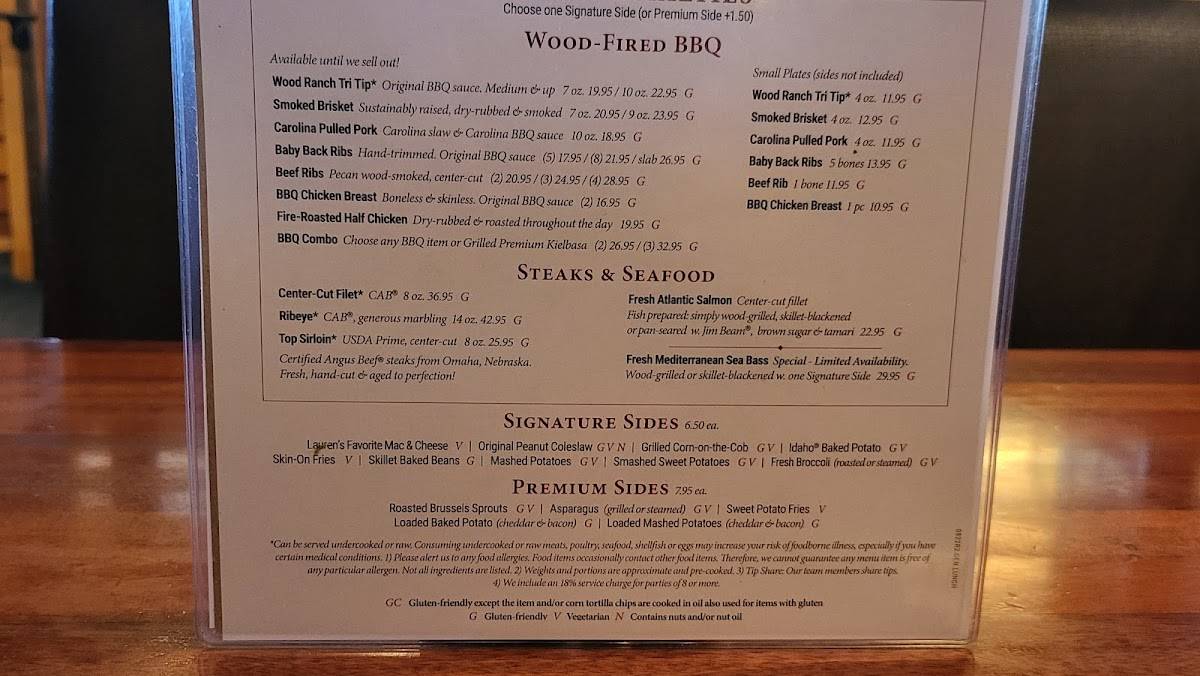 Menu at Wood Ranch BBQ, Cerritos