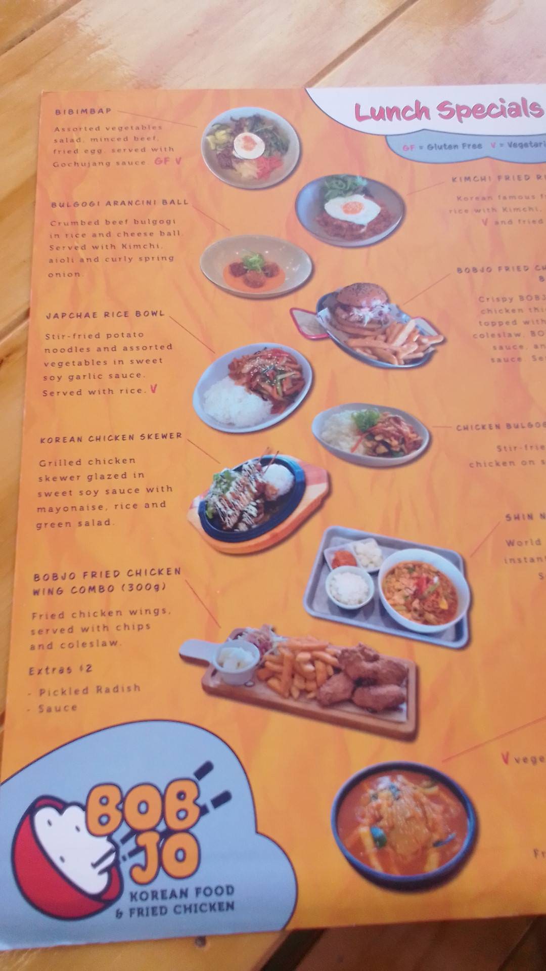 Menu at BOB JO restaurant, Mandurah