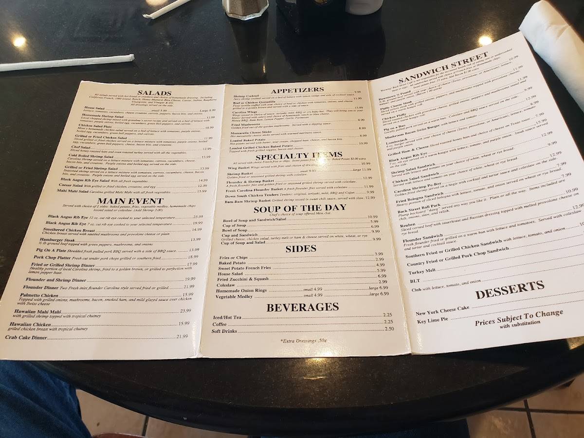Menu at Back Street Cafe, Loris