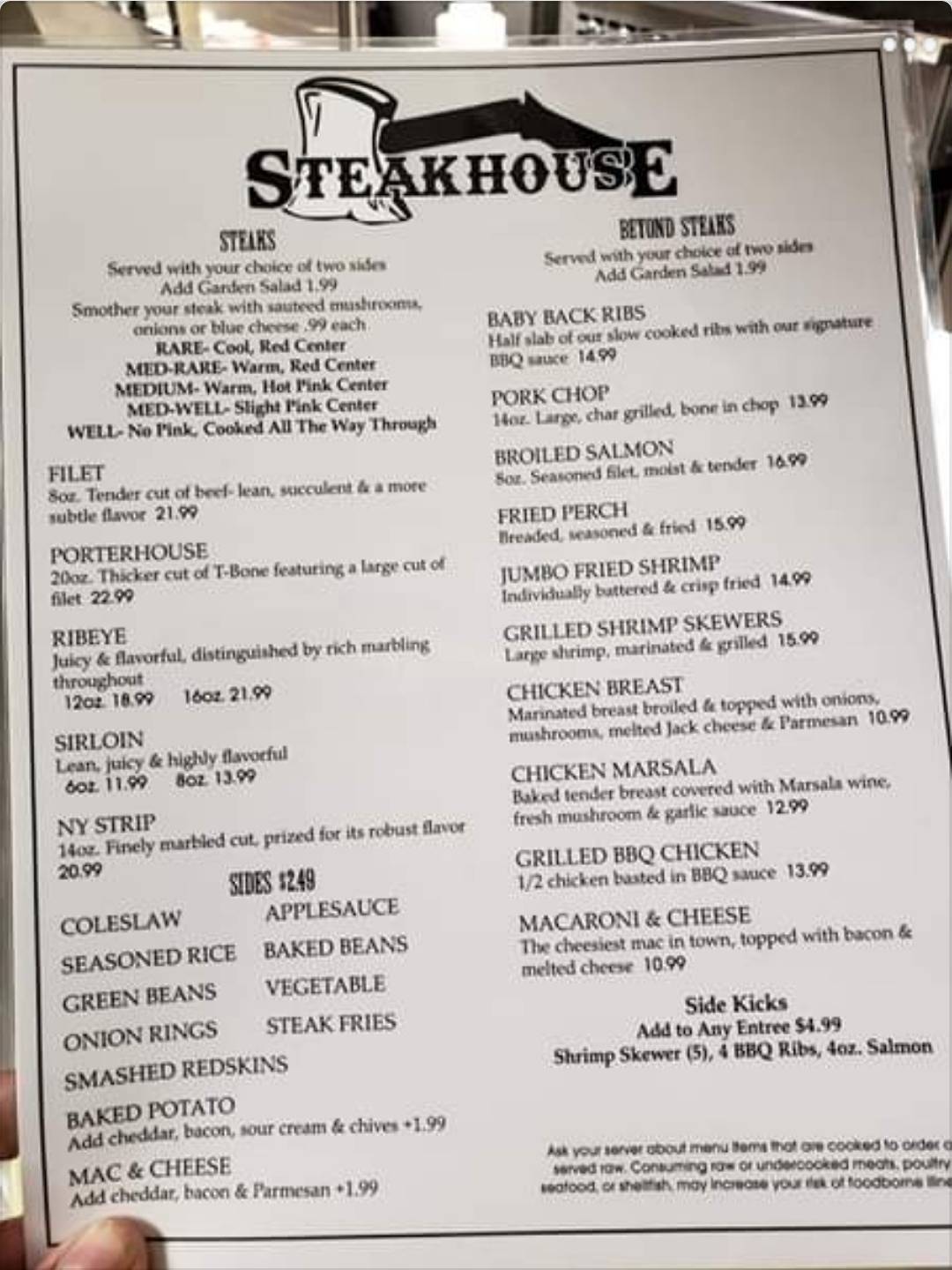 Menu at Steakhouse, Bad Axe