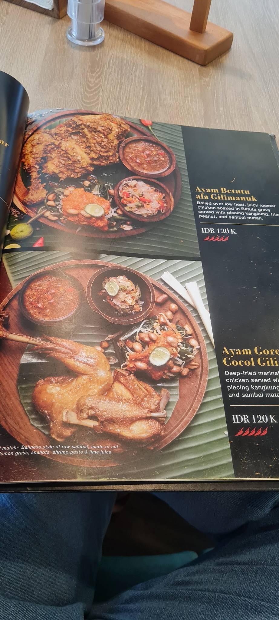 Menu at Bali Timbungan Sarinah restaurant, Central Jakarta