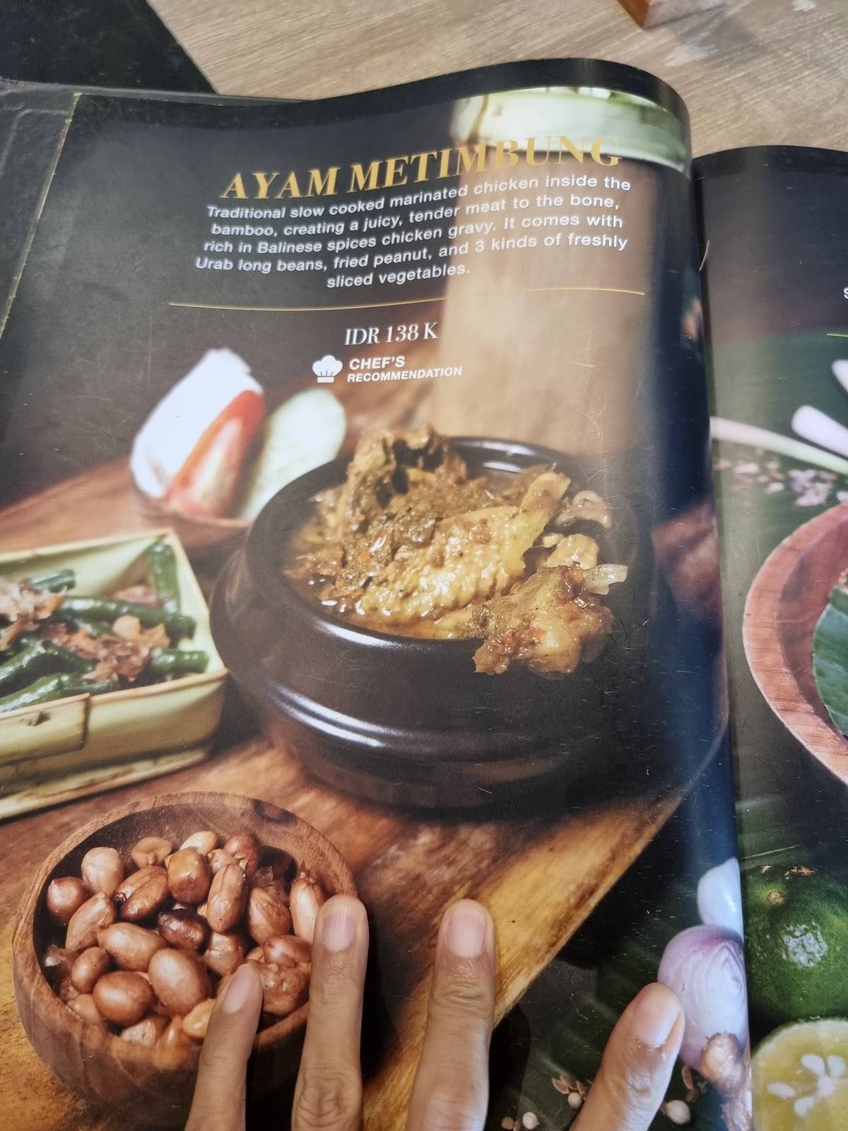 Menu at Bali Timbungan Sarinah restaurant, Central Jakarta