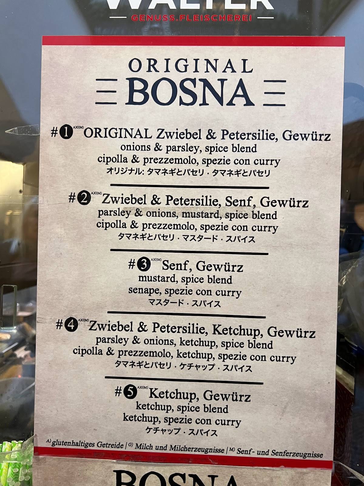 Menu at Balkan Grill Walter fast food, Salzburg