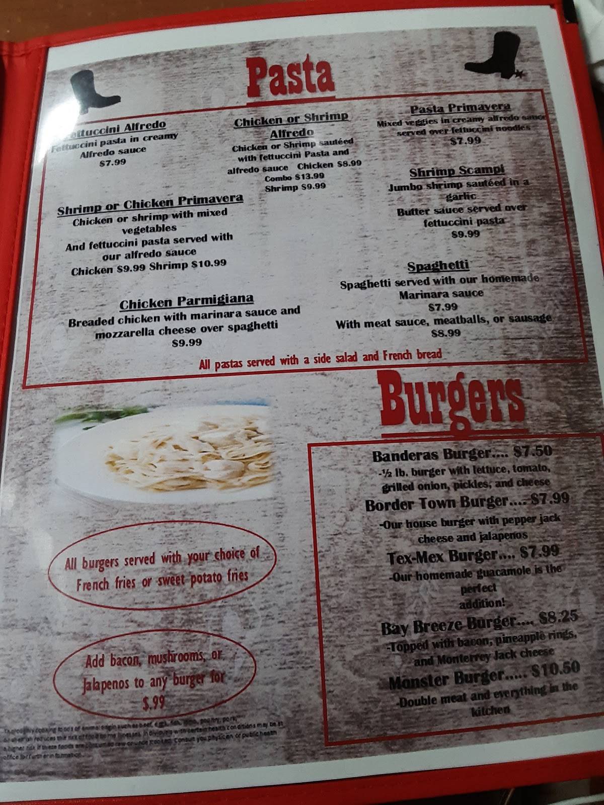 Menu at Banderas steakhouse, El Dorado, 200 W 10th St