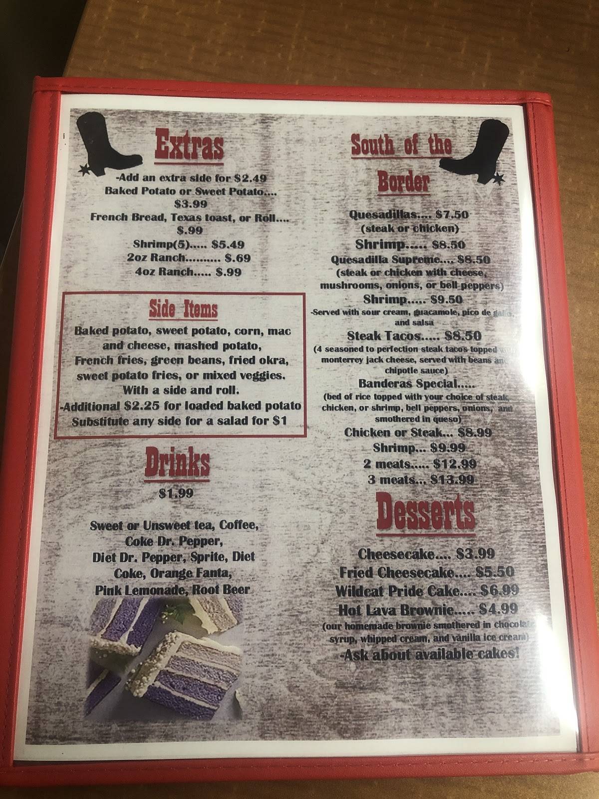Menu at Banderas steakhouse, El Dorado, 200 W 10th St