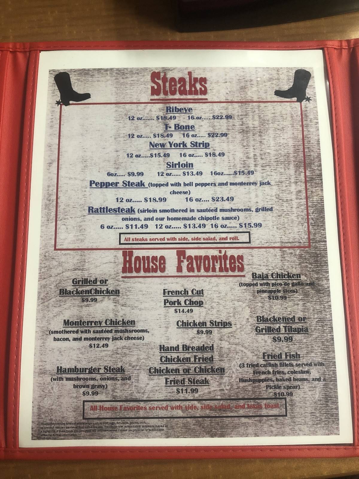 Menu at Banderas steakhouse, El Dorado, 200 W 10th St