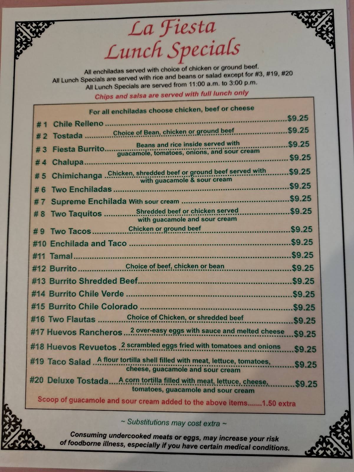 Menu At La Fiesta Mexican Restaurant Bandon