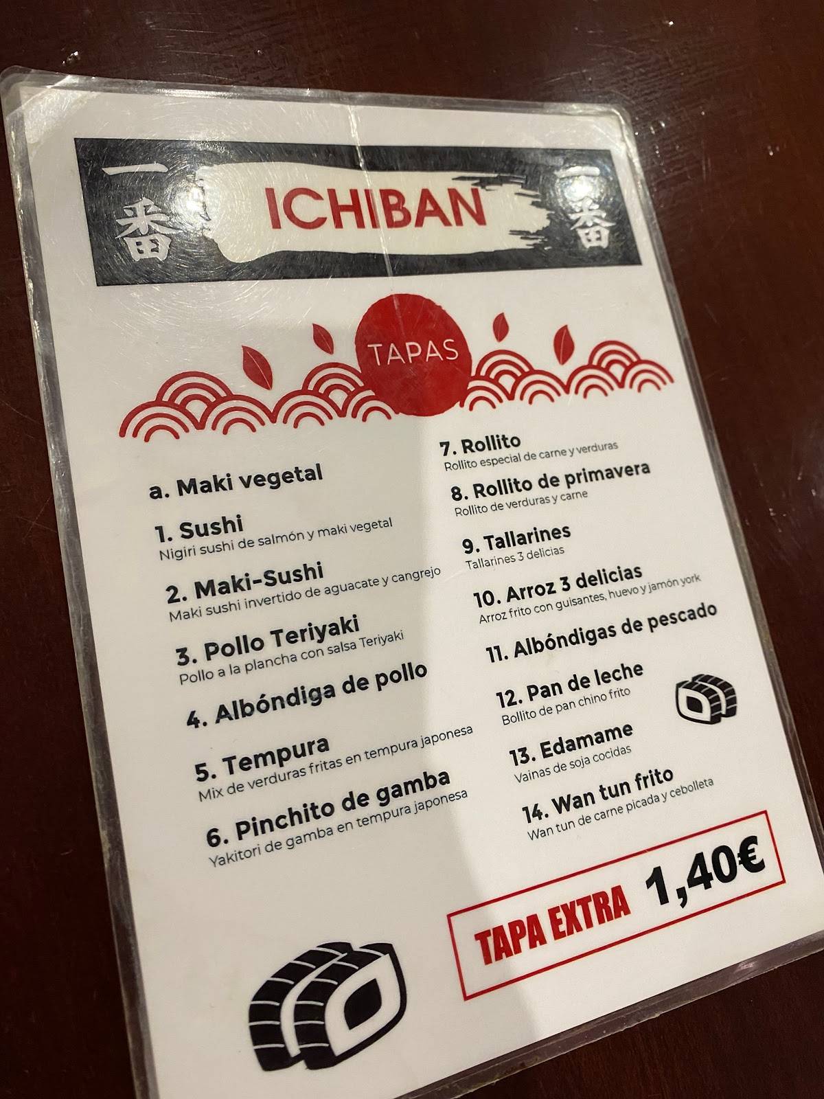 Carta del restaurante ICHIBAN II, Granada
