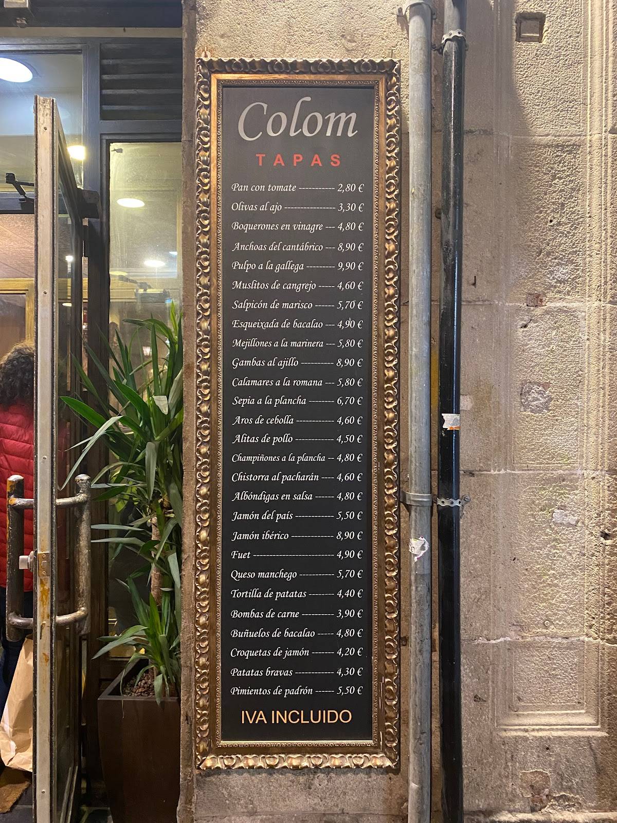Menu at Colom Restaurant, Barcelona, Carrer dels Escudellers