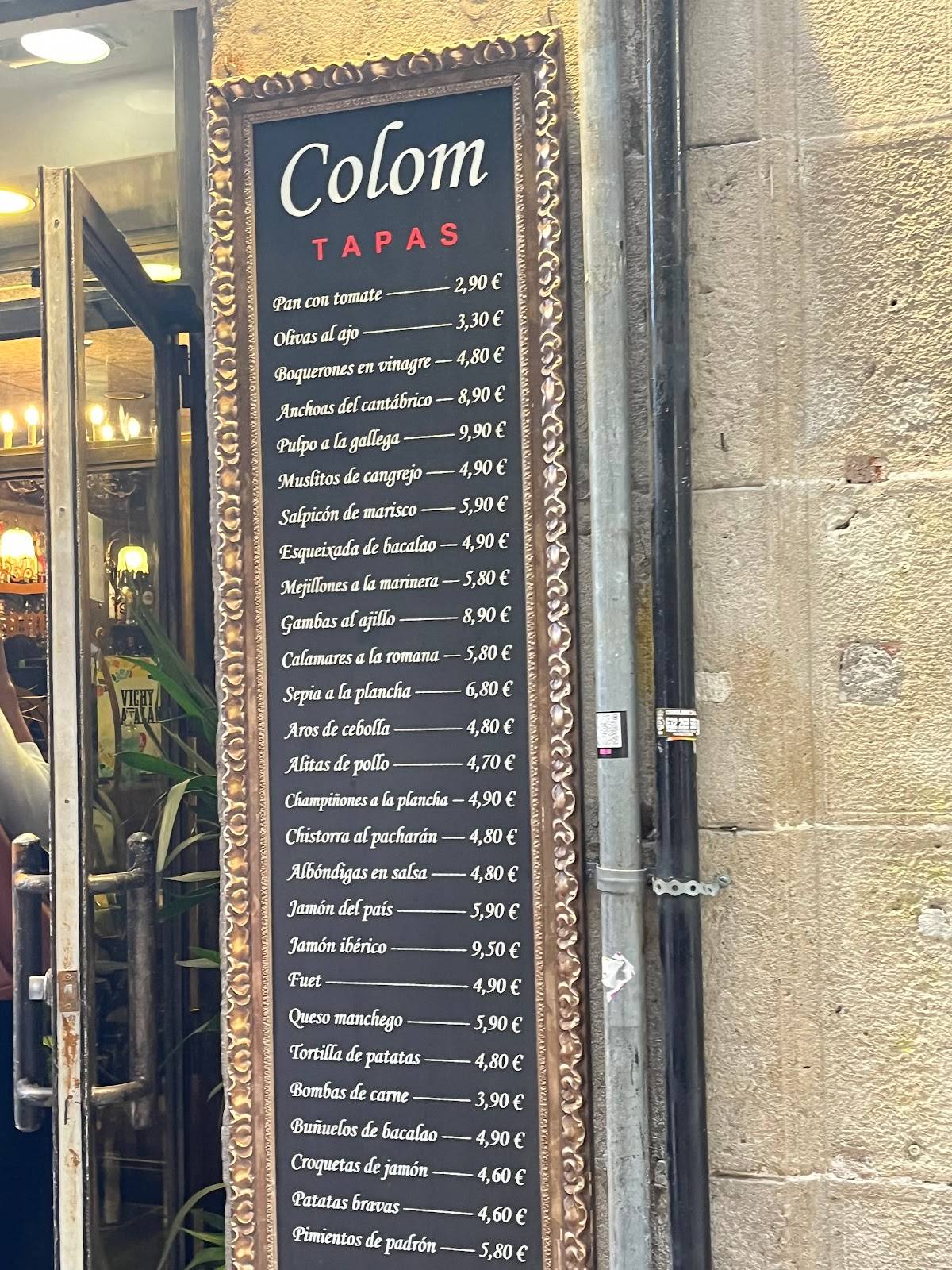 Menu at Colom Restaurant, Barcelona, Carrer dels Escudellers