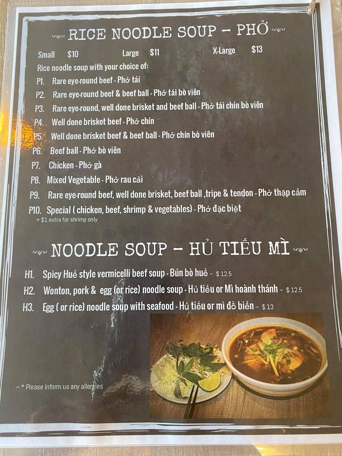 Menu at Waiting Phở U restaurant, Barrie