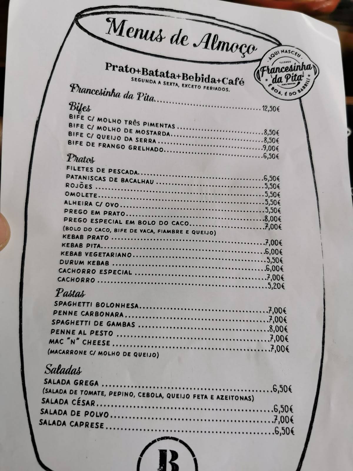 Menu em Barril Avenida (francesinha da Pita), Valongo, Av. 5 de Outubro 43