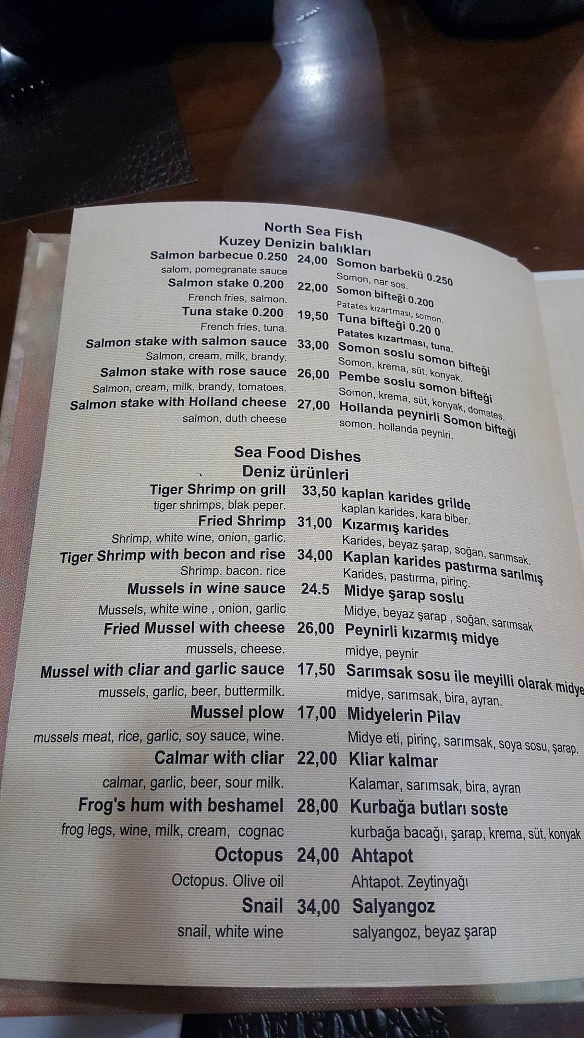 Menu at Gold Fish restaurant, Batumi