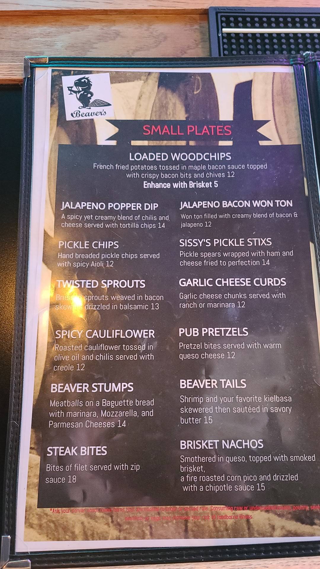 Menu at Beaver's Pub, Bay City