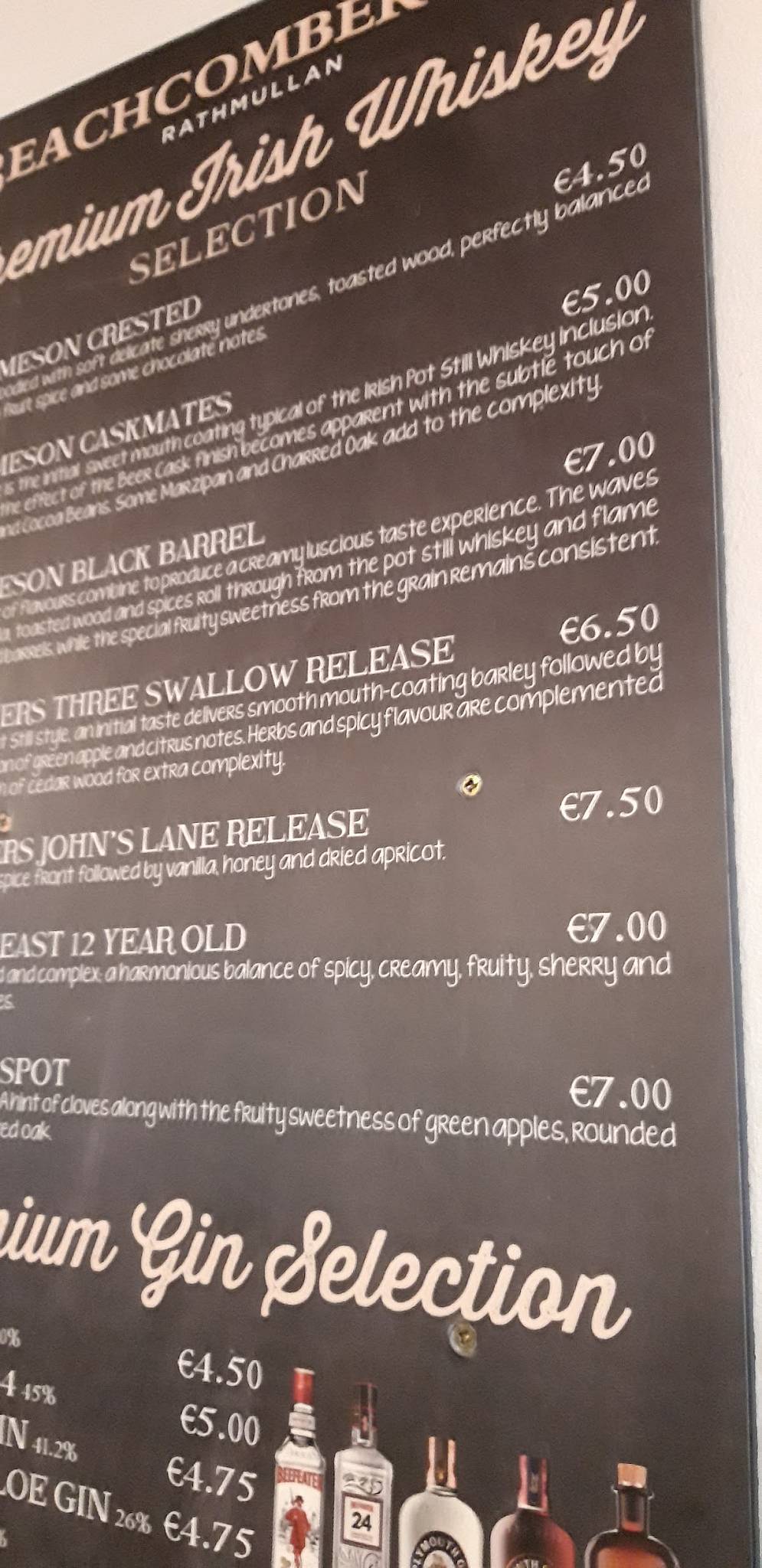 Menu at Beachcomber Bar, Rathmullan