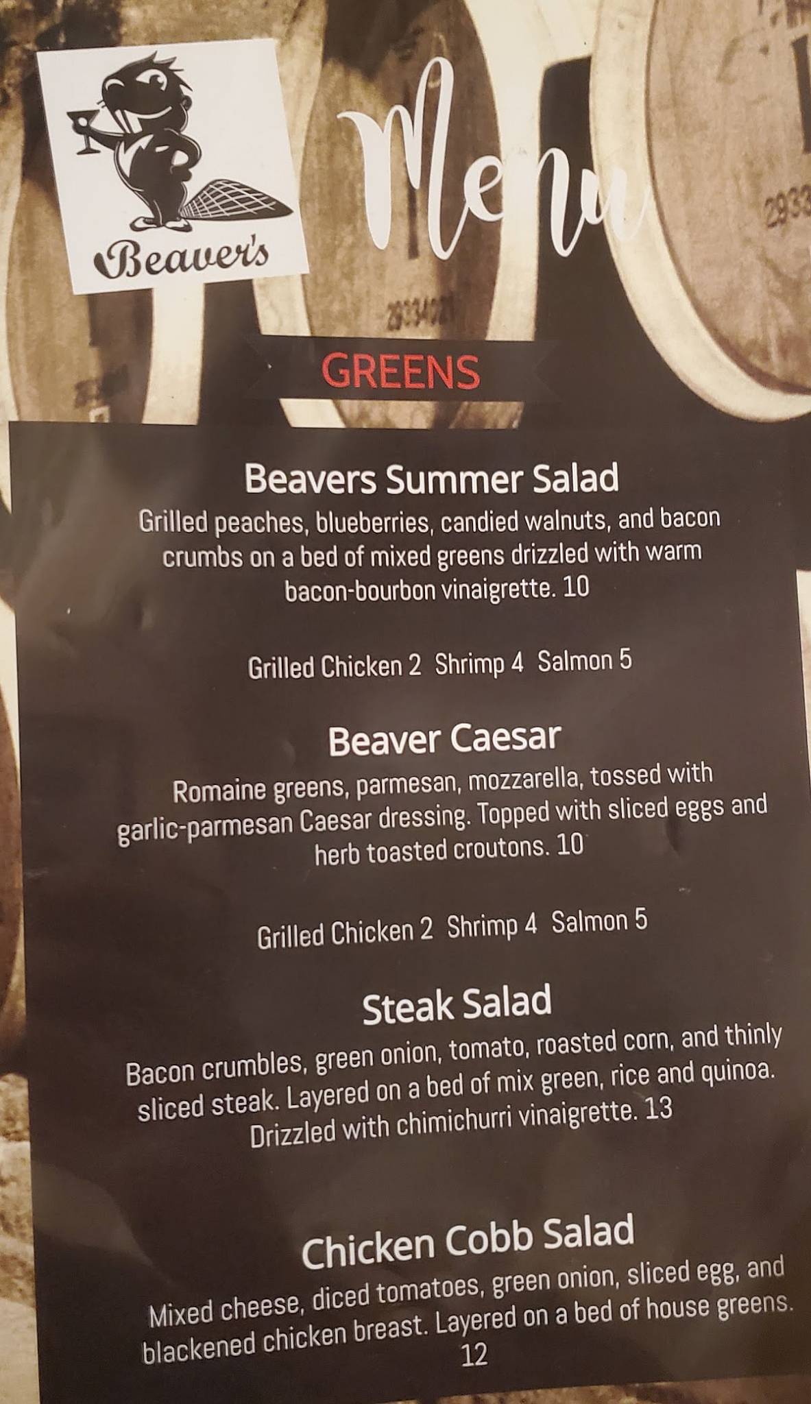 Menu at Beaver's Pub, Bay City