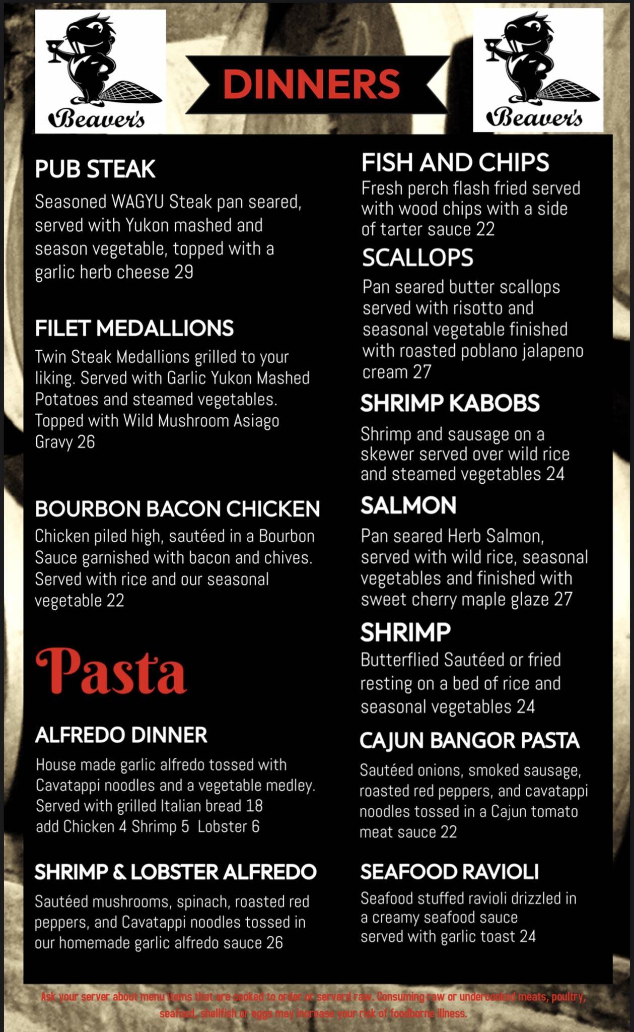 Menu at Beaver's Pub, Bay City