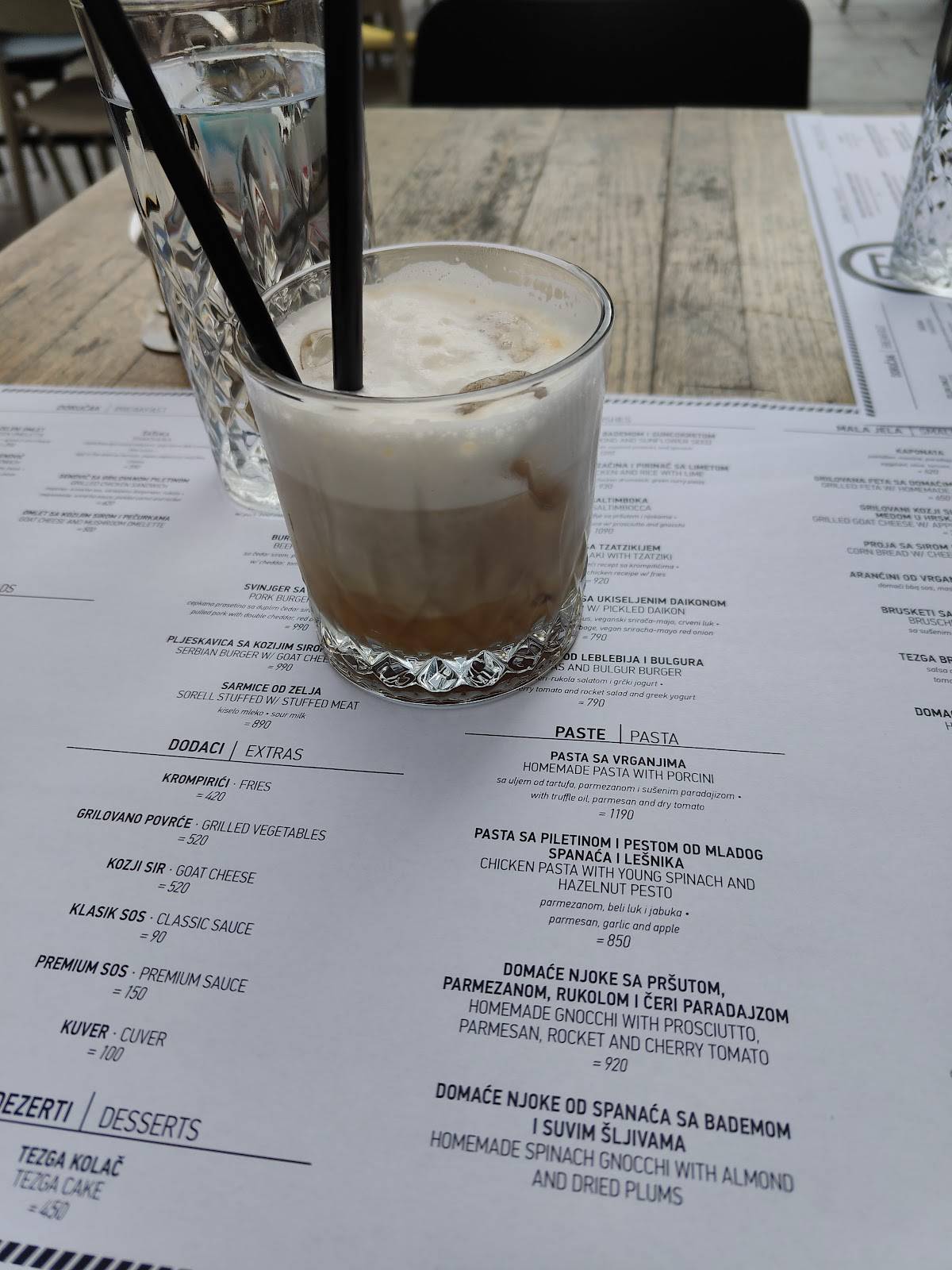 Menu at Tezga restaurant, Belgrade