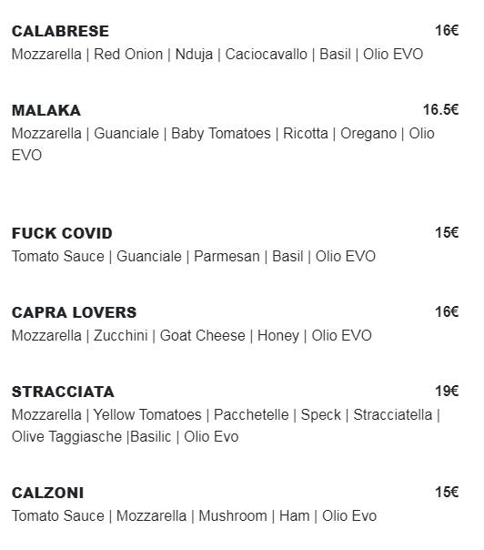 Menu at Bella Ciao City restaurant, Luxembourg City