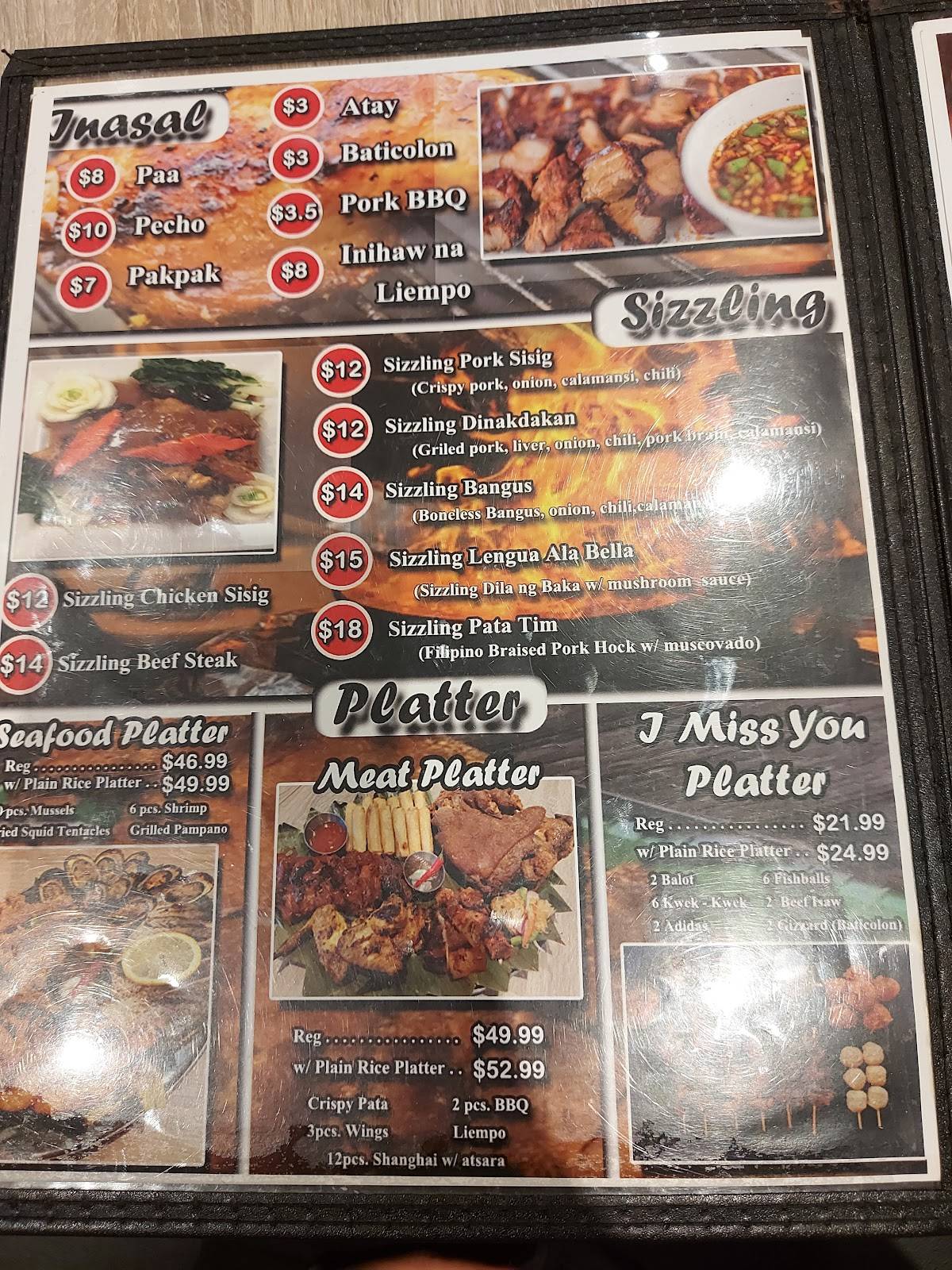 Menu at Bella's Inasal restaurant, Mississauga